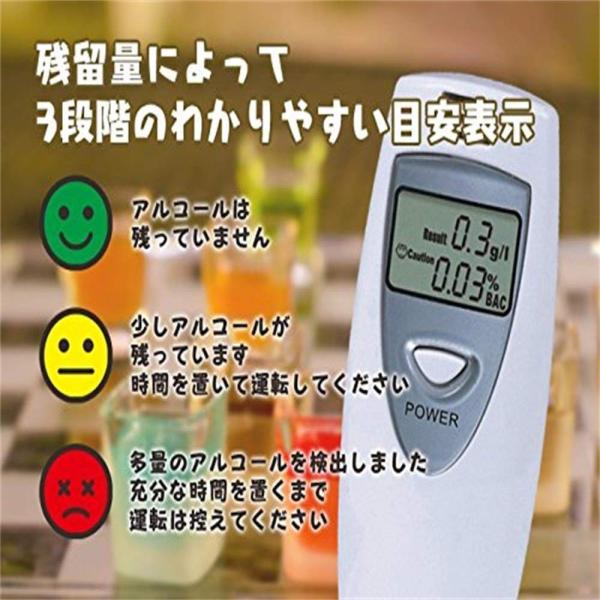 息を吹きかけるだけで酔い加減がわかる！呼気中のアルコール濃度を簡単に測定!!二日酔いや飲み会の席でも大活躍!!使い方はバッチリ簡単!!!POWERボタンを一回押すだけの簡単操作深夜まで飲み会・・・数時間後の朝には出勤・・・車通勤だけどまだお...