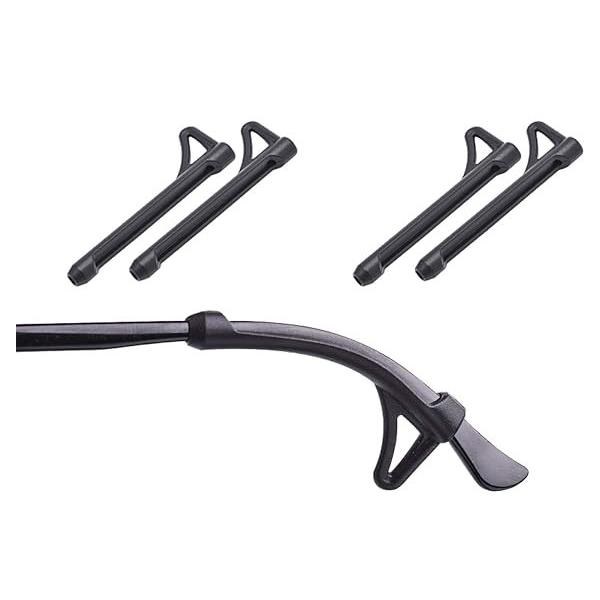 予備もついてお得なメガネストッパー！2組(4本)セットです♪筒状だけじゃ固定力が弱い…引っ掛けタイプだと痛くなる…そんな既成のメガネストッパーのいいとこ取りを実現！伸びるので取り付け簡単！ずれない！落ちない！安定感バツグンです。本体も超軽量...