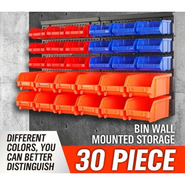 部品収納ケース 30ピースネジ・ボルトなど、細かい消耗品・工具収納にとっても便利な壁掛棚です。5段6列で大12個・小18個、計30個のカラーボックスできれいに収納！商品仕様サイズ：(約)W64×H38×D18.5cmトータル重量：2kg引き...