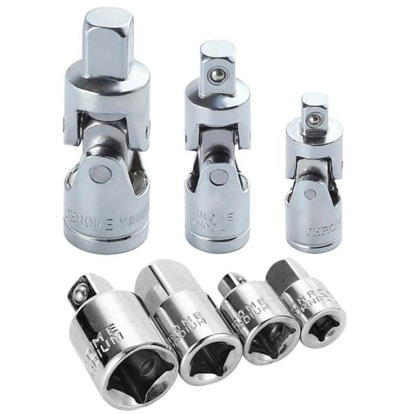 差込角の異なるソケットとハンドルを接続できるソケットアダプターセット。車の整備などにお使いいただけます。スイベルソケットの最大曲げ角度は、垂直2方向でほぼ90°で、届きにくい狭いスペースでも簡単に操作できます。ユニバーサルジョイントソケット...