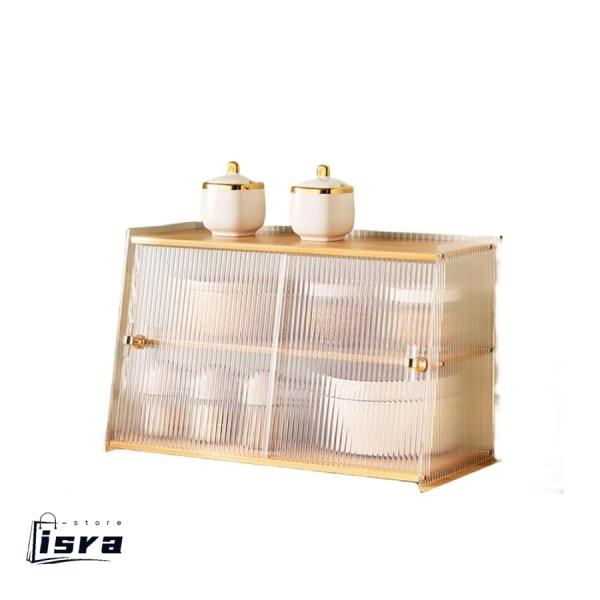 食器棚 卓上食器棚 アクリル扉 キッチン収納棚 ミニ食器棚 キッチンキャビネット アクリル扉 レンジボード 調味料入れ 北欧風 扉付 防塵 クラムシェルドア 簡単組立 安定性