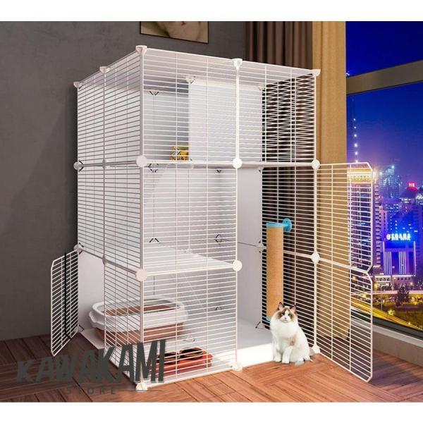 ?【ハンモック付 収納型一段タイプとしても使用可能】子猫一匹は一段、大きくなってきたら、家族が増えたら、新しい猫ちゃんを迎えることになったら、二段に増築し、楽しくアレンジできます。?【多頭飼い 楽にお掃除、衛生面もばっちり】床板の穴を通して...