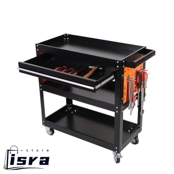 ツールワゴン 工具カート 工具台車 作業台 工具棚 ツールカート 3ティアシェルフヘビーデューティガレージワークショップDIY工具収納ホイールカーリー キ