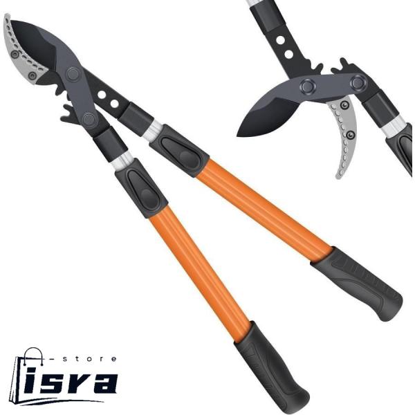 在 庫 処 分太枝切鋏 伸縮長さ67-100cｍ 切断径60mm 超強力型 剪定バサミ パワーギア式 高枝切りばさみ SK5高級炭素ブレード物アルミ柄 工具鋼 耐久性 人間工学