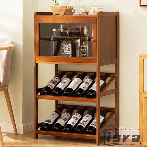 竹製酒 棚 収納コンパートメント付き お酒 棚 ボトルラック ワインラックワイン収納ラック ウイスキー 棚 お酒収納ラック 酒類貯蔵ロッカー 大容量 多く瓶サイズ