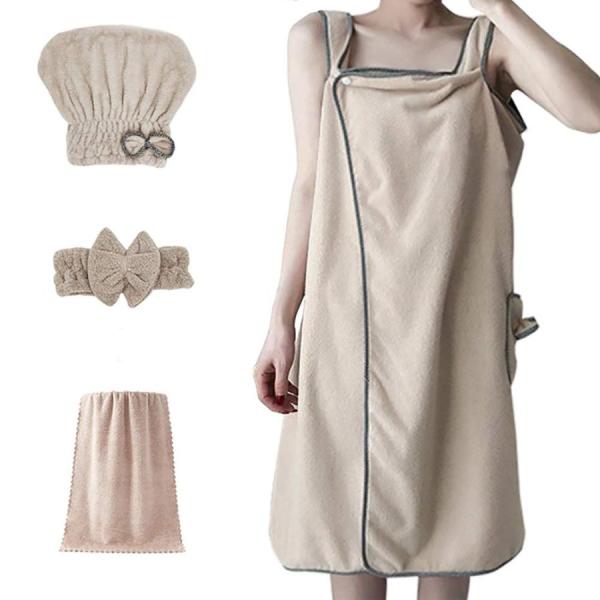 メイン素材: マイクロファイバーメイン素材: ポリエステル。サイズ：80*135CM。パッケージ内容：着れるバスタオル+タオルキャプ+ヘアバンド+タオル。ワンピースのように着れるバスタオルです。お風呂上りにそのまま着て、水分もふき取ってくれ...