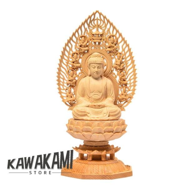 △ 製品材質：桧木（ヒノキ） / 重量：約500g / 製品サイズ：高さ：28cm 巾：12cm 奥行：12cm / 28cm仏像?豪華な装飾ながらスッキリとお仏壇に収まる形が特徴です。 / 手作業で測ったので少しの誤差が有ります（1cm以...