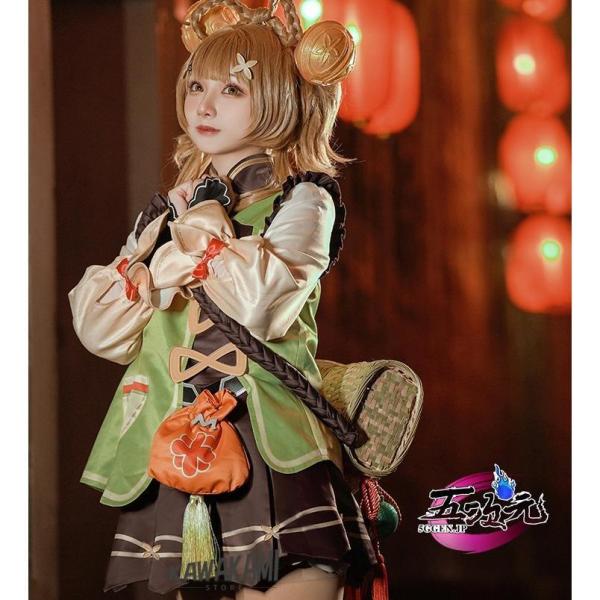 衣装セット詳細：コート、腕カバー、ショートパンツ、足カバー、鈴、髪飾り、腰袋別売り：竹の籠、ぬいぐるみ×２　（竹の籠上の真珠は神の目に変更します）別売り：靴 別売り：ウィッグ※長い道具や武器を除いて、基本的にまとめて発送となります！各オプシ...