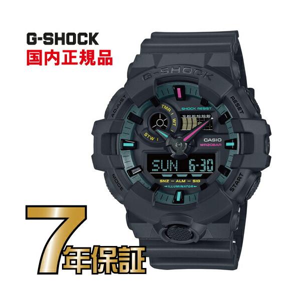 商品詳細1983年の発売以来、飽くなき強さを求めて進化を続けるタフネスウオッチG-SHOCKから、ビビッドなアクセントカラーが際立つ、Multi Fluorescent colorシリーズです。マットブラックのベゼルとバンドに、ヴァーチャル...