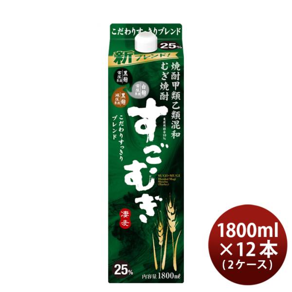 送料について、四国は別途200円、九州・北海道は別途500円、沖縄・離島は別途3000円すごむぎ 麦焼酎容量/入数：1800ml×12本メーカー名：合同酒精Alc度数 ： 25%原材料 ： -容器 ： パック0 ： 備考 ：