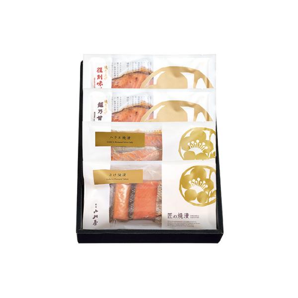 容量/入数：-×1本メーカー名：小川屋セット内容 ： 匠の焼漬 さけ：鮭（チリ産）、醤油、砂糖、みりん、酒、赤唐辛子、セロリ／酒精（原材料の一部に小麦、大豆、さけを含む）匠の焼漬 ハラス：トラウトサーモン（チリ産）、醤油、砂糖、みりん、酒、...