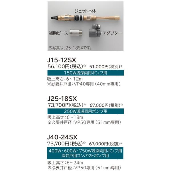 井戸径の狭い場合の深井戸ジェットポンプにお使い下さい。VP50とVP30のパイプを使用します。こちらの商品をご使用になるには、特に技術が必要です。仕組みや施工方法がわからない方にはおすすめできません。
