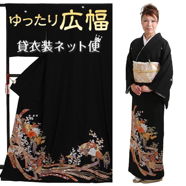 商品番号:FAAL886★ホテル・式場　お届け/ご返却もOK!★【黒留袖レンタル】■表地：高級正絹100％　五ツ紋■裏地：比翼仕立合成繊維■柄：四季花　熨斗■年代：40〜60代の方にお勧めです■洋服サイズ：13号〜19号位■身長：155cm...