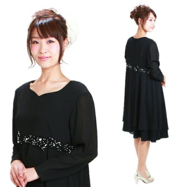 商品番号:FAV0303【　パーティドレスレンタル　】■ カラー：黒■ 素材：ポリエステル■ デザイン：ワンピース(ウエスト部分のみ花モチーフパール付き)■ サイズ：9号-13号／バスト：〜106cm／ウエスト：〜82cm／ヒップ：〜110...