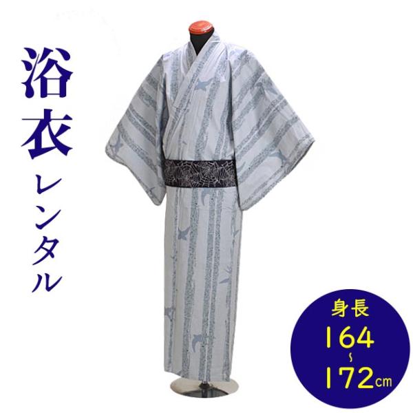 商品番号:FDRY107【浴衣3点セット　レンタル】■素材：綿100%■色/柄：うすグレー/燕■適応サイズ…・身長：164cm〜172cm前後・身巾：135cm・ウエスト：〜95cm※帯・下駄のデザインはおまかせになります。コーディネーター...
