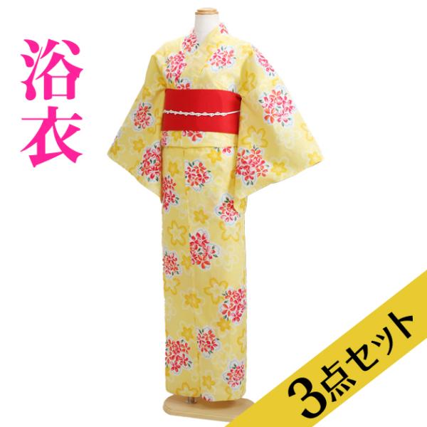 商品番号:FDSY012【浴衣3点セット　レンタル】■素材：綿100％■色/柄：黄色/桜■適応サイズ…・身長：〜158cm前後・洋服サイズ：7号〜11号まで・ヒップサイズ：〜95cm※帯・下駄のデザインはおまかせになります。コーディネーター...