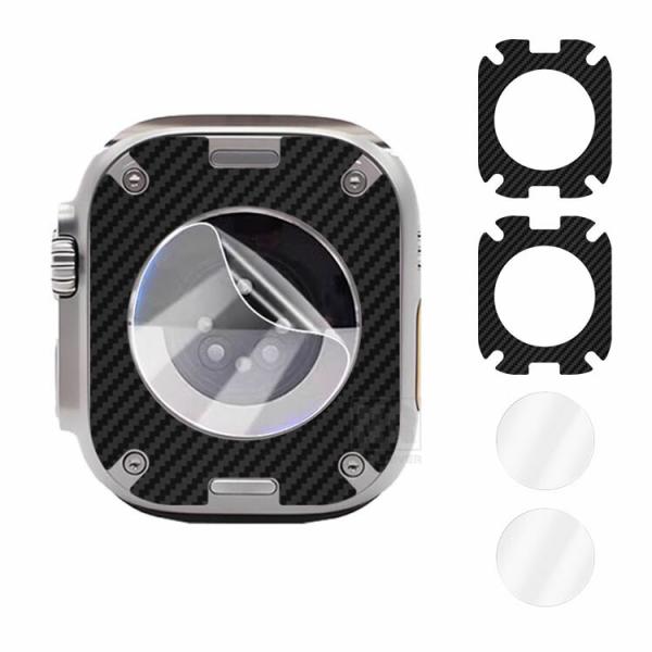 バックフィルム+センサー保護フィルム カーボン調 アップルウォッチ 11 / 10 / 9 / 8 / 7 / 6 / 5 / 4 / Ultra / Ultra 2 / Ultra 3 / SE / SE 2 / SE 3 スキンシール ...