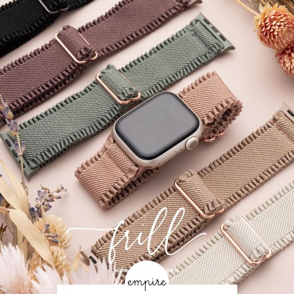 伸縮性のある可愛いファブリックを使ったアップルウォッチ用バンド。さっと腕を通すだけで装着できます。＜商品仕様＞バンド素材：ファブリックゴム腕周り：約12-19cm＜対応機種＞・アップルウォッチ9/8 (41mm)・アップルウォッチ7 (41...