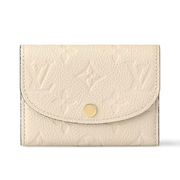 商品説明：アイコニックなモノグラム・パターンのエンボス加工が美しいモノグラム・アンプラント レザーを使用した「ポルトモネ・ロザリ」。丸みを帯びたフラップは、「Louis Vuitton」の刻印入りのゴールドカラーのスナップボタンで開閉する仕...