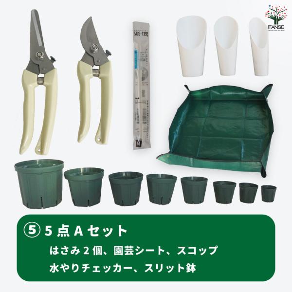 【セット内容】・ガーデニングシート 1枚・剪定用ハサミ 1個・芽切り用ハサミ 1個・ハサミ用巾着 1個・水やりチェッカーMサイズ 1個・スコップ(小) 1個・スコップ(中) 1個・スコップ(大) 1個・スリット鉢2号 1個・スリット鉢2.5...