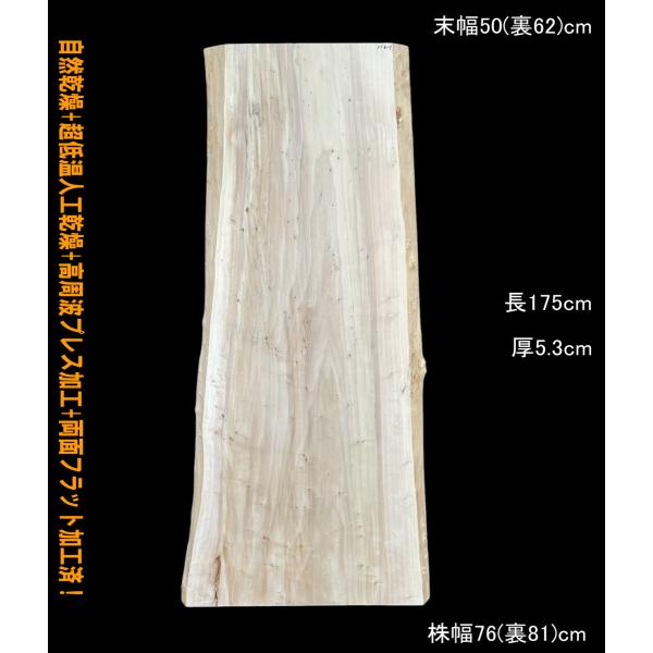 天板のみ【無塗装品・脚部別途】◆全国都道府県 送料無料◆ジャパニーズポプラ 無垢 一枚板 寸法：長175cm× 末幅50cm（裏62cm) 〜 株幅76cm（裏81cm）× 厚5.3cm 約25kgこの板の良い所近年人気上昇中のポプラ！ こ...
