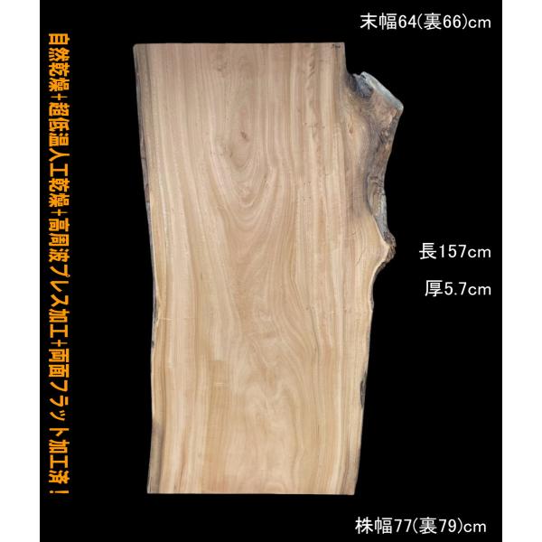 天板のみ【無塗装品・脚部別途】　◆全国都道府県 送料無料◆楠 無垢 一枚板 寸法：長157cm× 末幅64cm(裏66cm)〜中間幅72-82cm〜株幅77cm(裏79cm) × 厚5.7cm 約29kgこの板の良い所上面で綺麗な楠板！ 少...