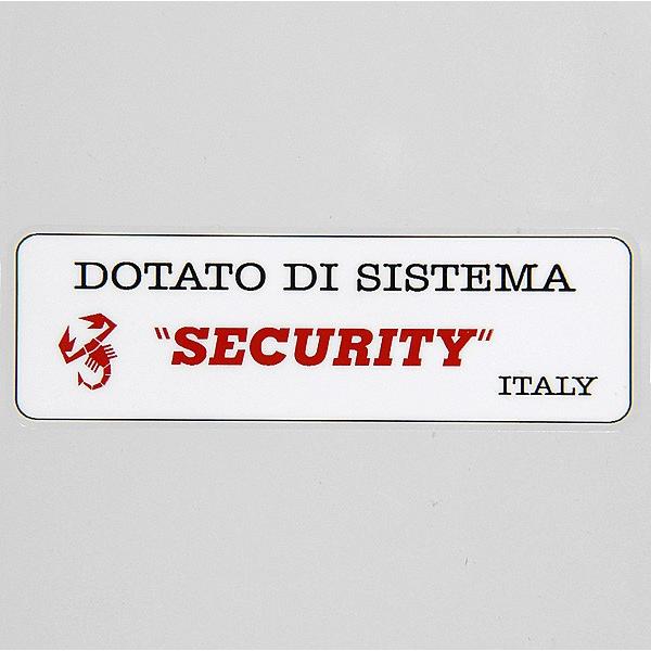 ホワイト(ベース)/ブラック&amp;レッド(ロゴ)裏貼りタイプ80mm(幅)×24mm(縦)※1枚です。2枚セットではありません。ABARTHセキュリティステッカー、イタリア語版です。「DOTATO DI SISTEMA SECURITY...