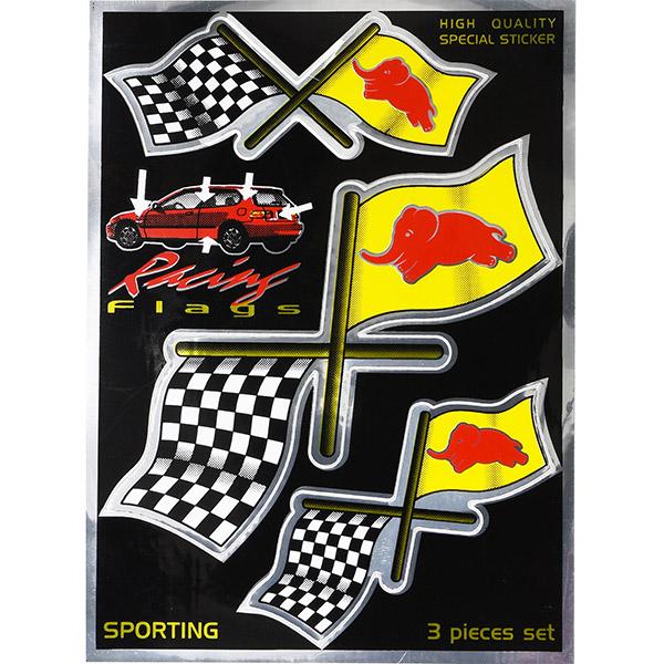 台紙サイズ：98mm×134mmおなじみLanciaのマスコット、赤い象とチェッカーフラッグがコンビになったステッカーです。