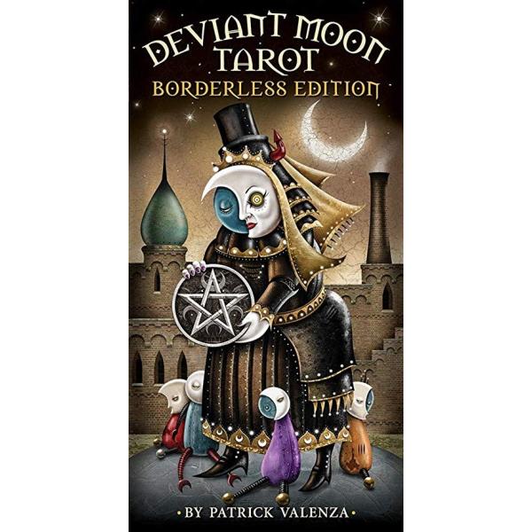古典的なギリシア美術のニュアンスを、作者PATRICK VALENZが独自の世界観で表現したタロットカード。月の浮かぶ背景に平面的なデザインと強烈なコントラストで描かれたカードは、少し不気味な雰囲気の中にどこか温かさが感じられます。
