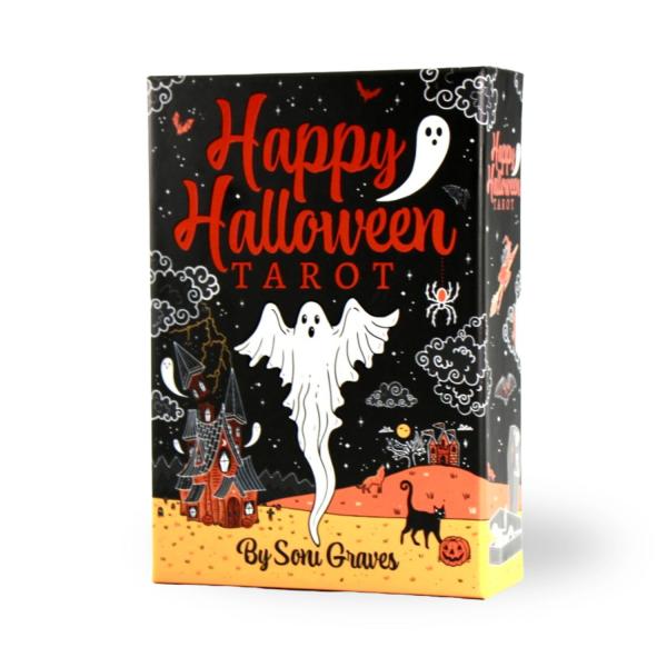 「ハッピー・ハロウィン・タロット」は、ハロウィンの楽しさと魔法をぎゅっと詰め込んだ78枚のタロットカードです。ラテン系のルーツを反映し、コートカードにはジェンダーニュートラルかつスペイン語と英語を交えた独自の呼称を採用（例えば：Page＝P...