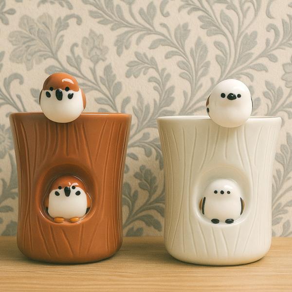 ●チュンチュン、ジュリリリとさえずりが聞こえてきそう…●切り株モチーフのかわいい湯呑みとスプーンのセット♪●マグや湯呑みのフチに、ちょこんと小鳥たちがとまります♪■サイズスプーン(スズメ)：約D35×W27×H107mmスプーン(シマエナガ...