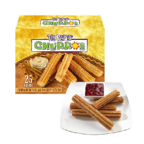 チュロス25本とシナモンシュガー1袋がセットになっています。1本の長さは約28-30cmです。付属のシナモンシュガーでも十分美味しいですが、好みで生クリームやチョコシロップ、キャラメルソースなどを合わせてもよい感じです。また、粉チーズや塩、...