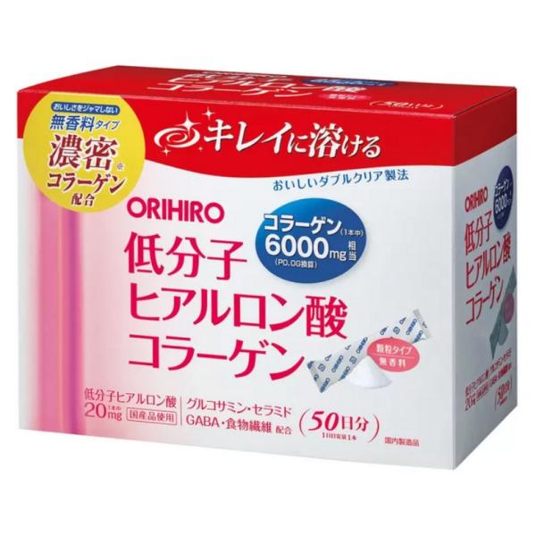 本品はハリに大切なコラーゲンを中心に、潤い成分の低分子ヒアルロン酸やグルコサミンのほか、GABA、セラミドを配合しています。無香料の顆粒タイプですので、お好みのお飲物などに溶かすだけで手軽にご利用頂けます。 ORIHIRO オリヒロ 低分子...