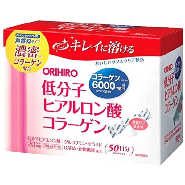 本品はハリに大切なコラーゲンを中心に、潤い成分の低分子ヒアルロン酸やグルコサミンのほか、GABA、セラミドを配合しています。無香料の顆粒タイプですので、お好みのお飲物などに溶かすだけで手軽にご利用頂けます。 ORIHIRO オリヒロ 低分子...