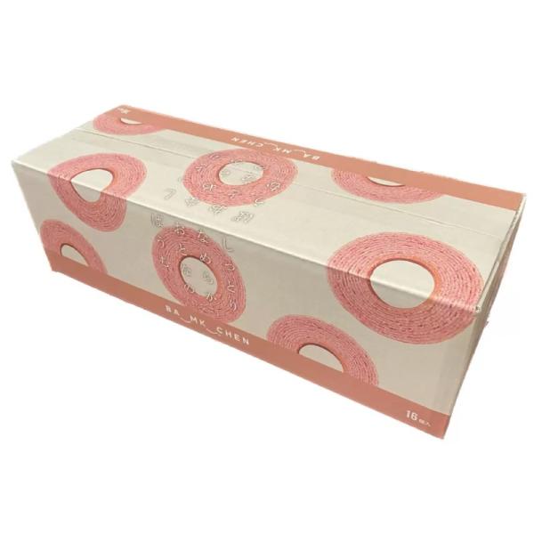 期間限定フレーバー いちごふんわり薄く何層にも焼き重ねした、しっとりなめらかな食感のバウムクーヘンです。個包装になっていて保存にも持ち運びにも便利です。