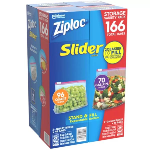 ジップロック 保存用バッグ スライダーバッグ　166枚 スライド式のジッパーで、開け閉めらくらくカンタン!! 食品保存用ジップロック　スライーダーバッグです。 もちろん小物を入れたり、旅行用の小分け袋としてもお使いいただけます。 底にマチが...