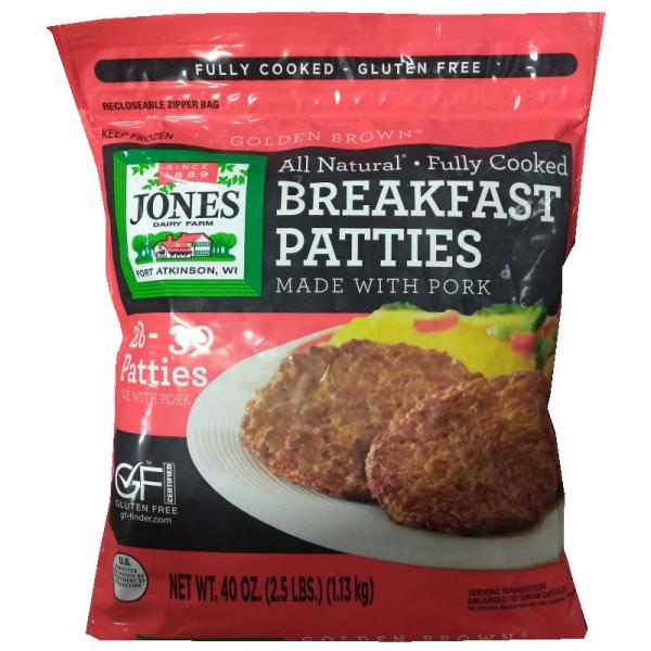 ジョーンズ ブレックファースト パティ（豚肉）1.13kg 28〜30枚入です。パンやマフィンに野菜やチーズとサンドして、ハンバーガーにするのがおすすめです。原材料名：豚肉、食塩、香辛料、砂糖保存方法：-18℃以下で保存して下さい。原産国名...