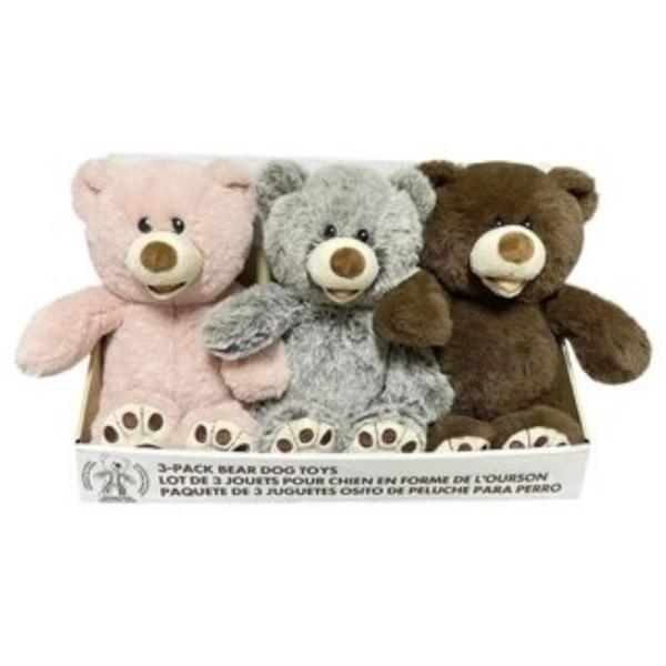 コストコベアの犬用おもちゃ3個セットブラウングレーピンク置いた状態での高さ約22.5cm