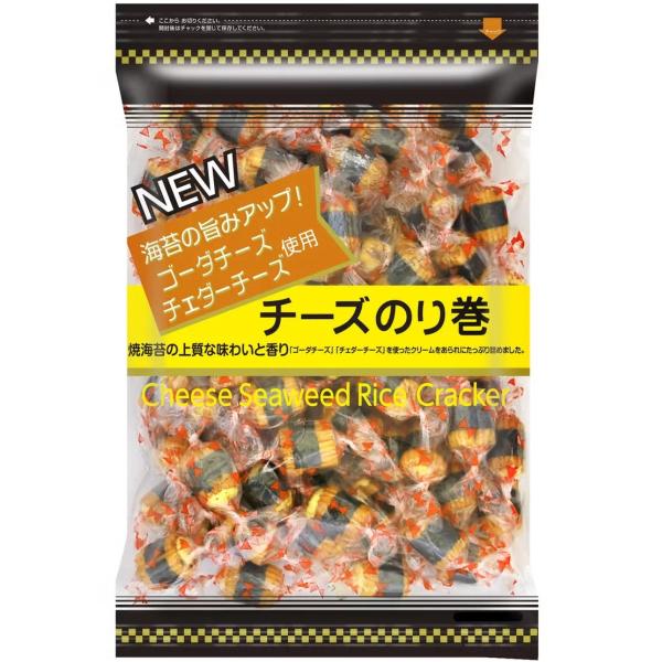 ゴーダチーズ、チェダーチーズの２種類のチーズクリーム内容量：400ｇ個包装（ひねり包装）香ばしく焼き上げた海苔と、旨味あふれるゴーダチーズパウダー・チェダーチーズパウダーを使用したダブルチーズクリームを、風味豊かな海苔巻あられに、たっぷり流...