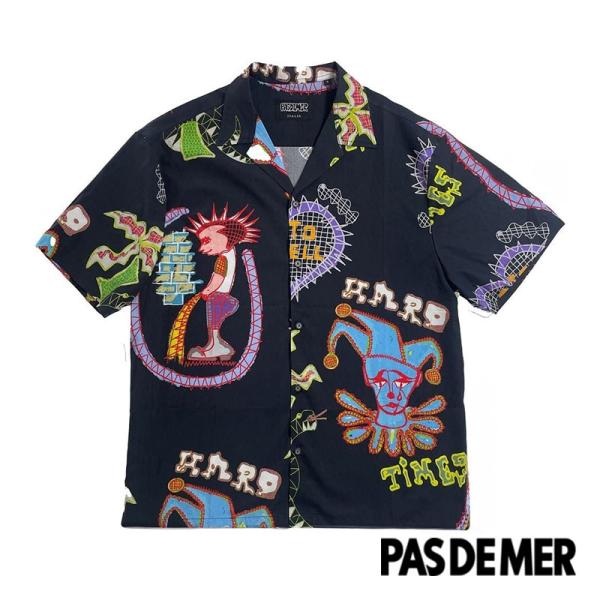 商品発送元：After Note （アフターノート）大阪 新世界ファッション・ブランド、カジュアル、メンズカジュアルウェア、シャツ、半袖レギュラーフィットのS/Sシャツです。ブラックのナイロン素材に "DOILY" グラフィックがオールオー...