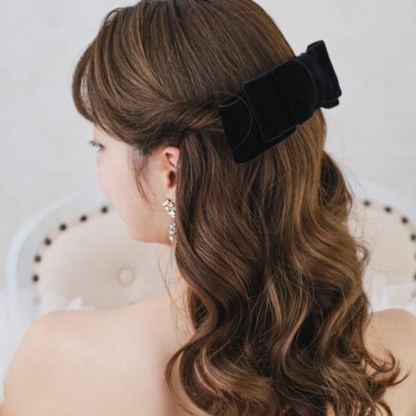 商品発送元：ANNAN WEDDINGバッグ・靴・小物WEDDING ACCESSORY艶やかなベロア素材でレディな雰囲気【ゼクシィ掲載】   sale ブラックリボンボンネ MA236《ゼクシィアプリ》にてご掲載いただきました。DESIG...