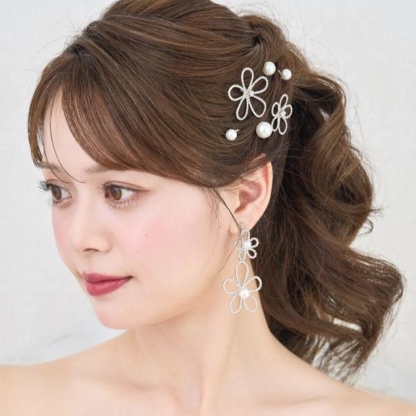 商品発送元：ANNAN WEDDINGバッグ・靴・小物WEDDING ACCESSORY今っぽさのあるお花ラインモチーフお花とパールイヤリング/ピアス　ME269                                       ...
