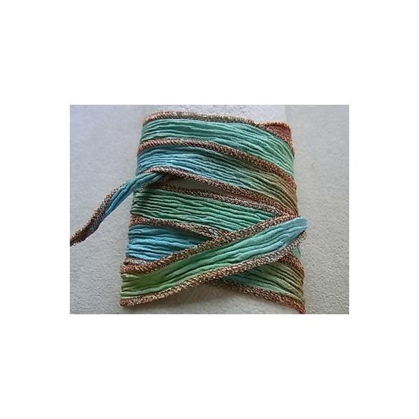 商品発送元：Bead Soup　(ビードスープ)シルク。長さ約85cm、幅約1.3cm。おもちゃ・ホビー・ゲーム、手芸・クラフト、ビーズHand dyed silks　"Miami Heat"ターコイズ、ライム、テラコッタのブレンドにカパー...