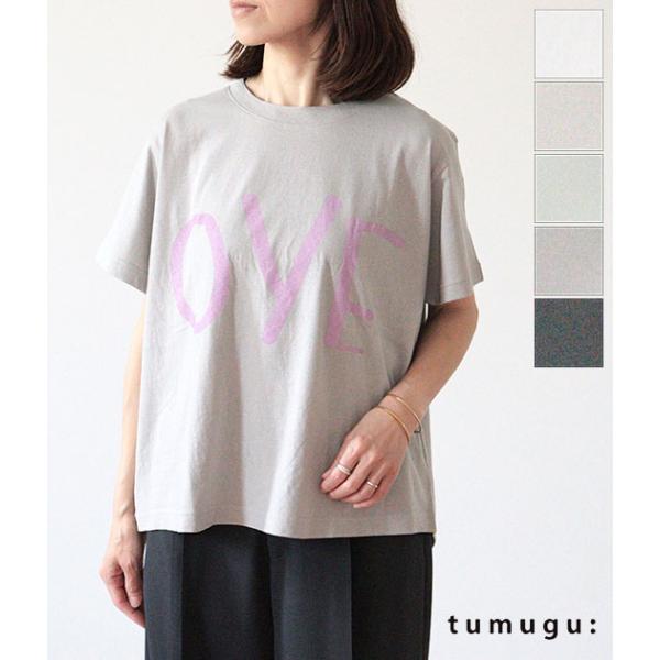 商品発送元：franc bonn Online storeファッション・ブランドtumugu[ツムグ] ラフィ天竺プリントTシャツ(OYE)　TC26202“tumuguから毎シーズン大人気のプリントＴシャツが入荷しました”抜け感のあるロゴ...