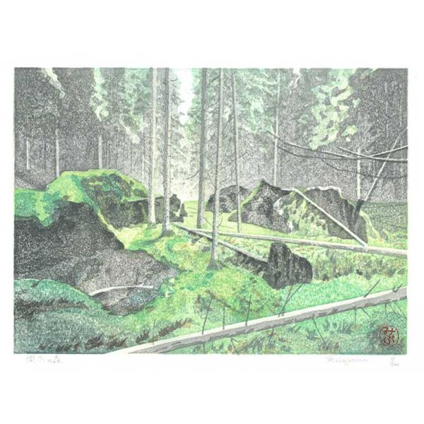 商品発送元：木版画 芸艸堂　Woodblock print UNSODOForest of fallen treesおもちゃ・ホビー・ゲーム、アート・美術品・骨董品・民芸品、絵画、版画自刻　自摺り　オリジナル木版画1973年　福岡県生まれ1...