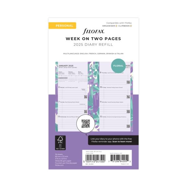 商品発送元：平和堂オンラインショップ生活・インテリア・文具商品名フローラル ダイアリーリフィルセット 見開き1週間 2026　バイブル イラストレイトサイズ横 95mm × 縦 171mmリング穴数6穴品番26-6341イギリスのシステム手...