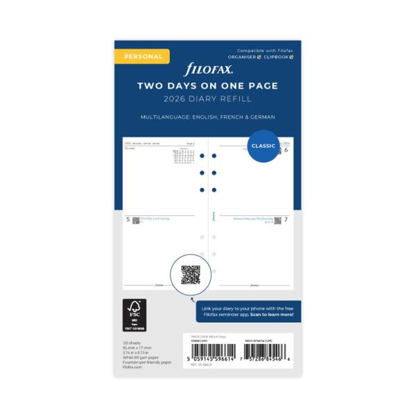 商品発送元：平和堂オンラインショップ生活・インテリア・文具商品名見開き4日 2026　バイブルサイズ横 95mm × 縦 171mmリング穴数6穴品番26-684231921年にイギリスで設立された、システム手帳のパイオニアブランド・ファイ...