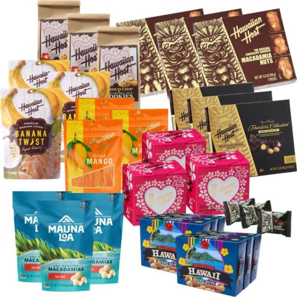 商品発送元：HIS地球旅市場配送料金別途【区分E】フード・菓子・内容、重量：1.マカダミアナッツチョコレート (7粒)×3箱2.マカダミアナッツダークチョコレート (9粒)×3箱3.マカダミアナッツ シーソルト スタンドバッグ×3袋4.チョ...