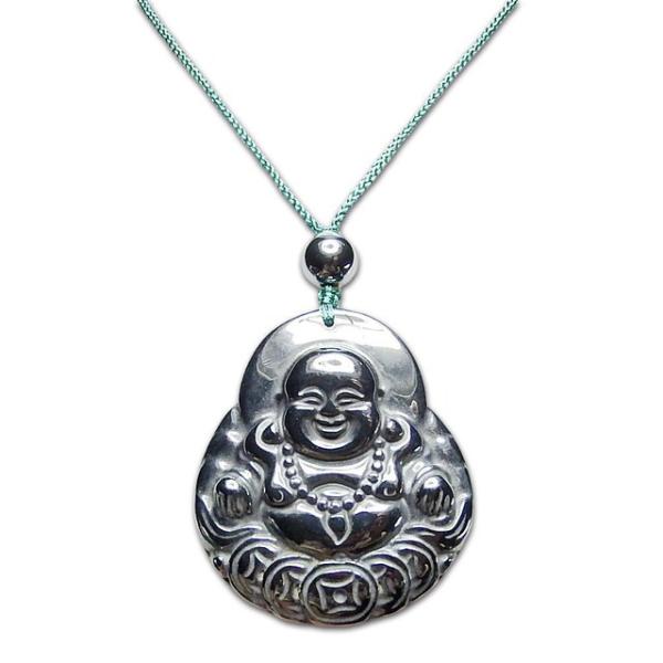 商品発送元：石街ジュエリー・アクセサリー●自社管理番号　A3-3-010健康系 大きいサイズ お守り●材質AAA高純度テラヘルツ鉱石布袋様ペンダントサイズ約42.8x37.8x9mmテラヘルツ円玉1粒●紐ネックレス全長最大約64センチ 長さ...