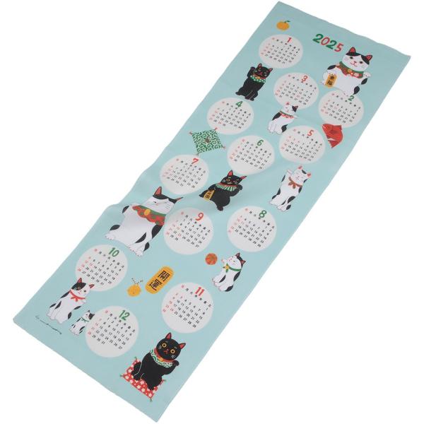 商品発送元：【公式】 人形の久月オンラインストア正月小物キッズ・ベビー・マタニティ、キッズ、おもちゃ、人形（日本人形・フランス人形）かわいらしい招き猫が描かれた、カレンダーにもなっている手拭いです。間口×高さ(cm)：36×98